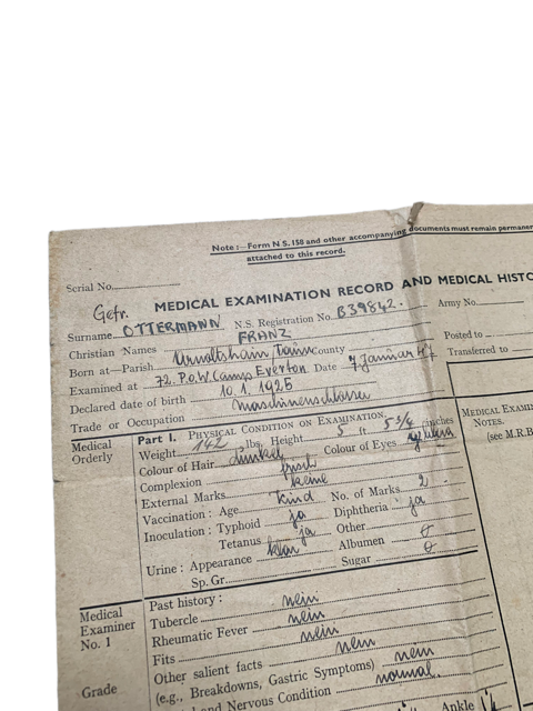 British POW Medical Record Gefreiter Otterman - Market Garden Militaria